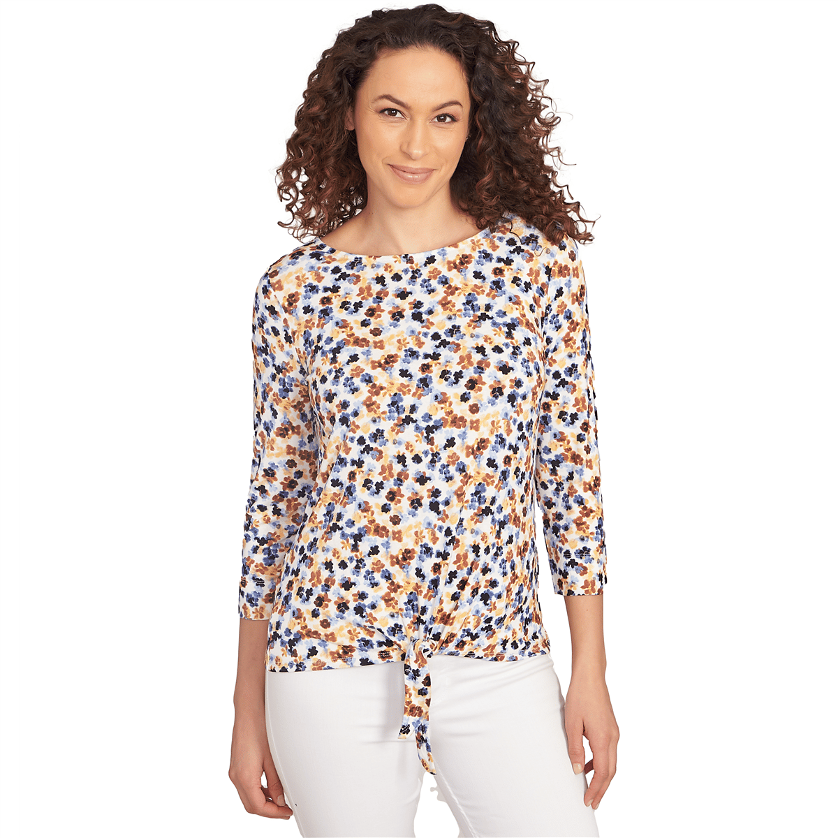 Click here for Petite Emaline Key Items 3/4 Sleeve Floral Tie Fro... prices