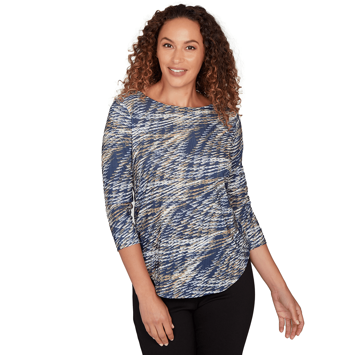 Click here for Womens Emaline Key Items 3/4 Sleeve Boat Neck Text... prices