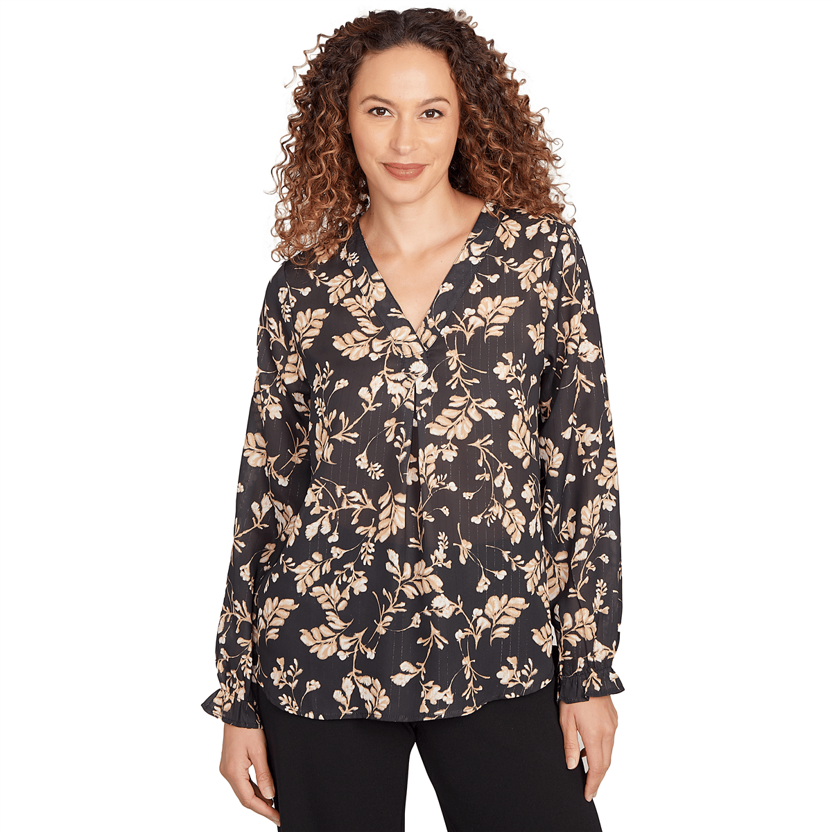 Click here for Womens Emaline Easton Long Sleeve V Neck Leaf Blou... prices