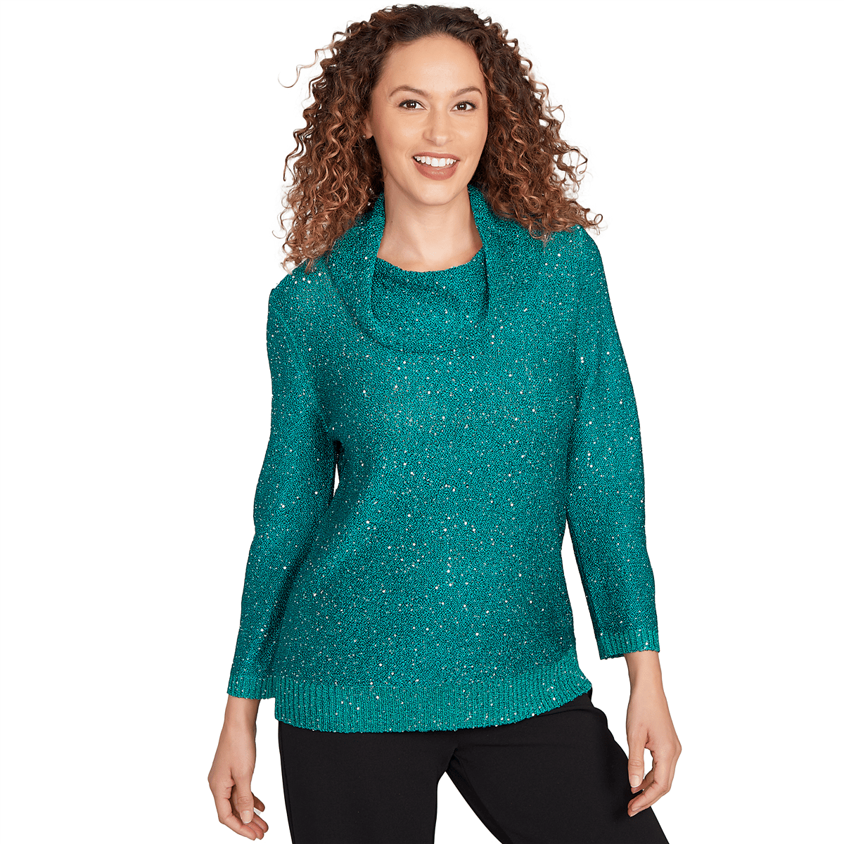 Click here for Womens Emaline Easton 3/4 Sleeve Cowl Neck Sequin... prices