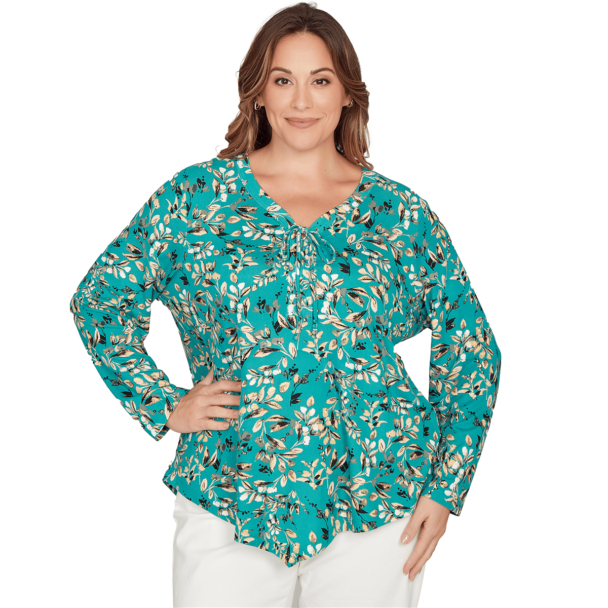 Click here for Plus Size Emaline Easton Long Sleeve Leaf Henley B... prices