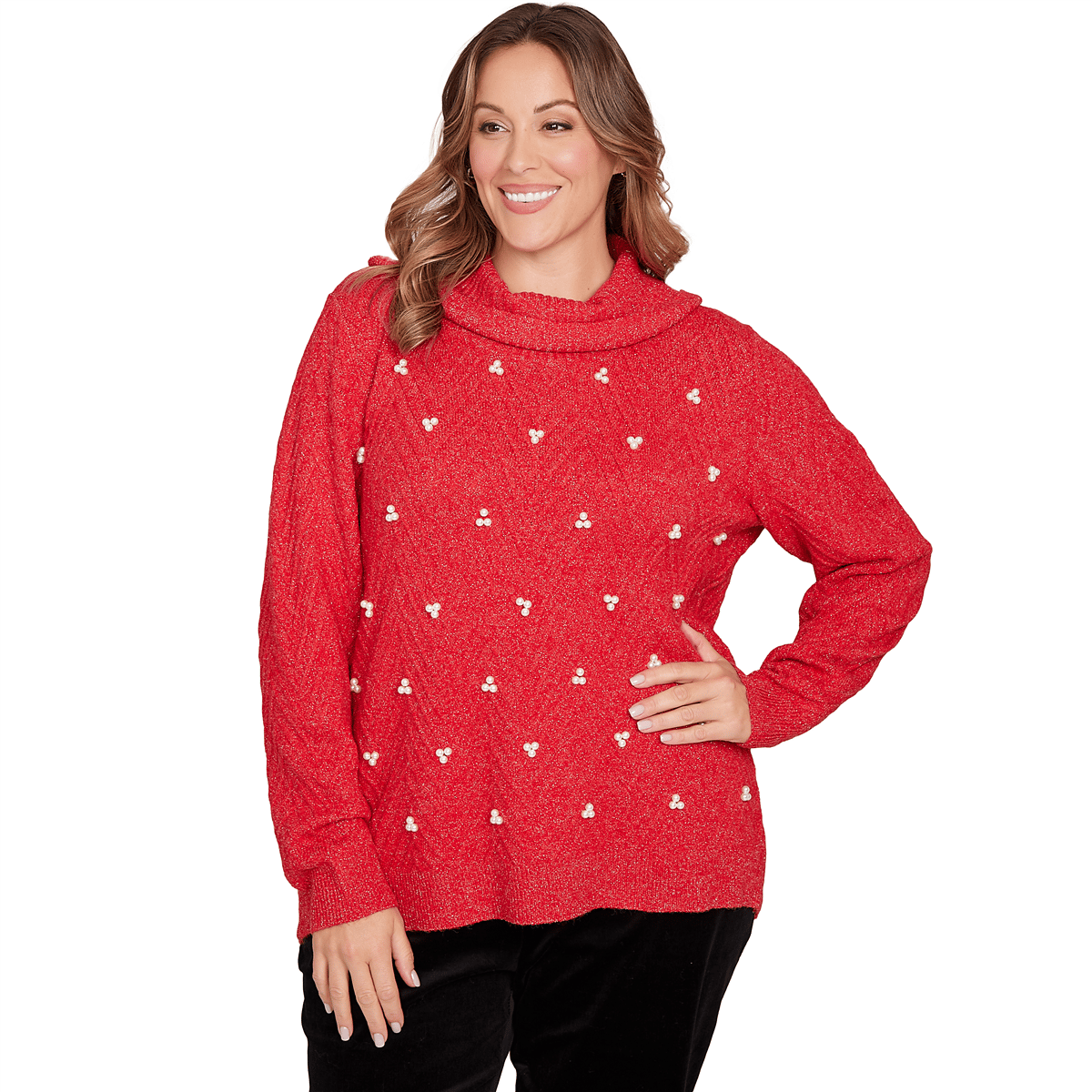 Click here for Plus Size Emaline Holiday Items Cowl Neck Pearl Ja... prices