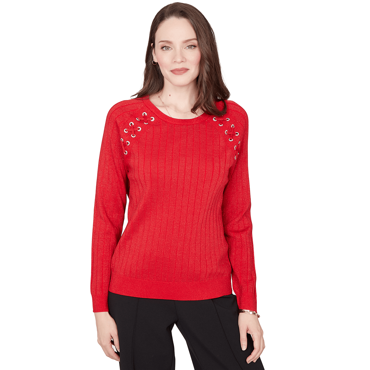 Click here for Petite Emaline Holiday Items Long Sleeve Ribbed Sw... prices