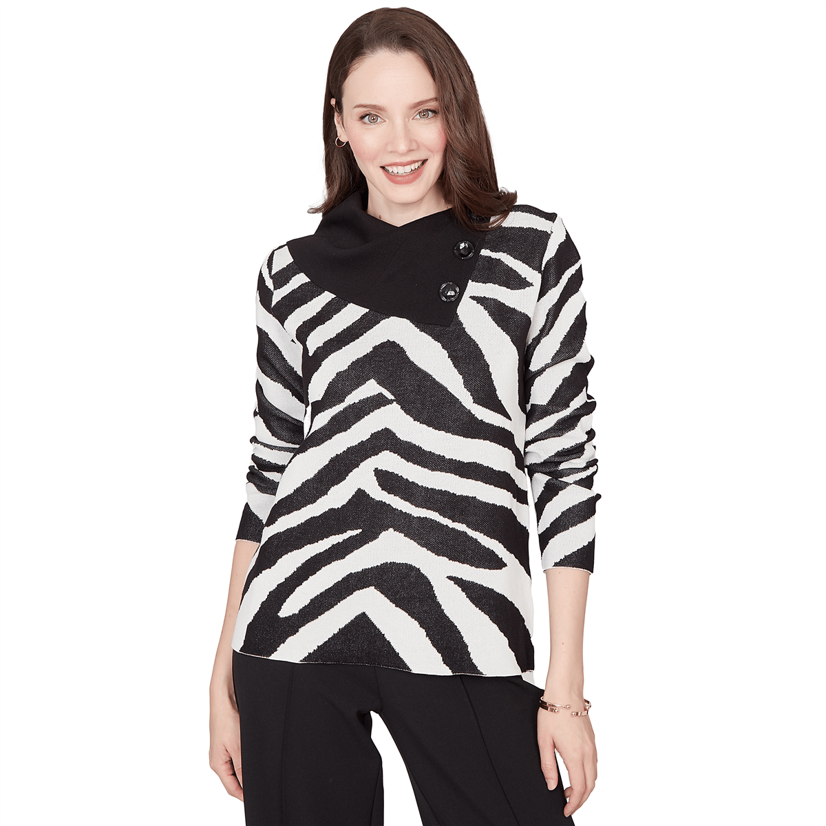 Click here for Petite Emaline Holiday Items Long Sleeve Zebra Swe... prices