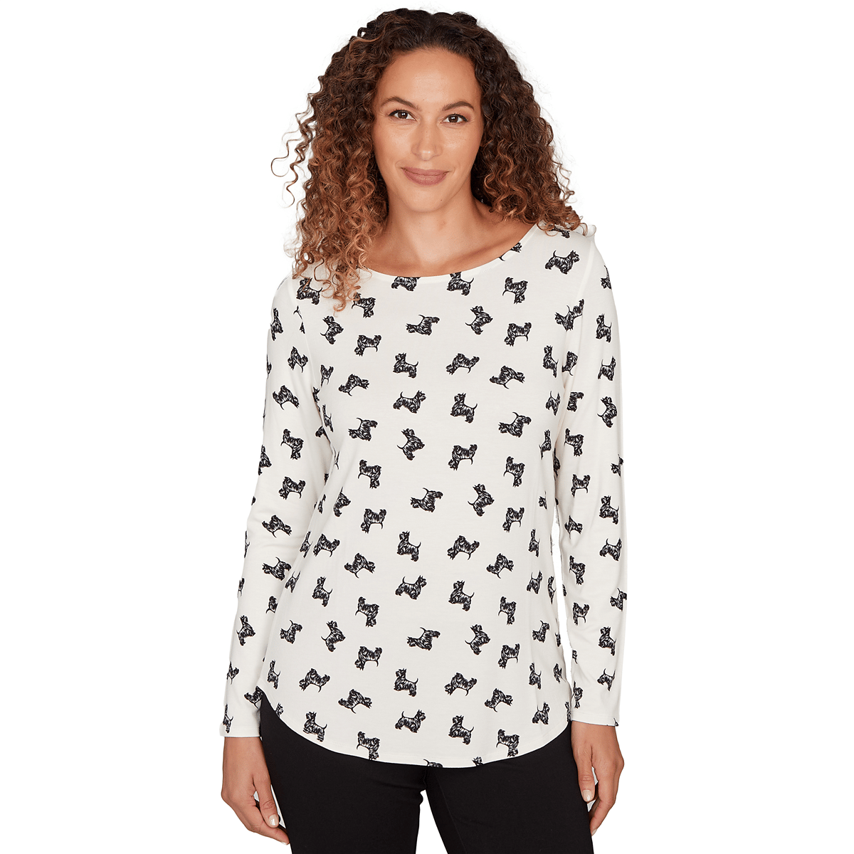 Click here for Womens Emaline Key Items Long Sleeve Boat Neck Dog... prices