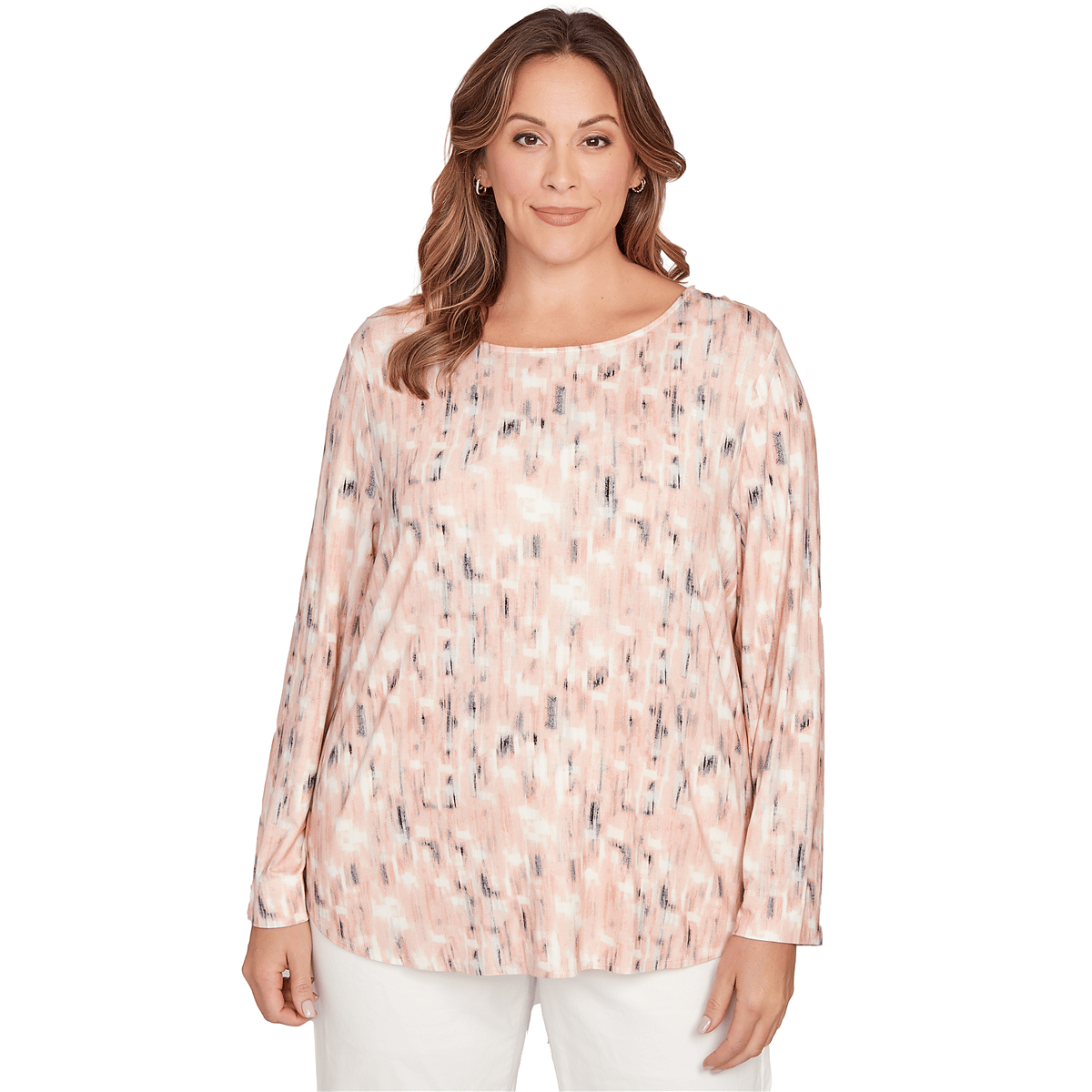 Click here for Plus Size Emaline Key Items Brushstroke Long Sleev... prices