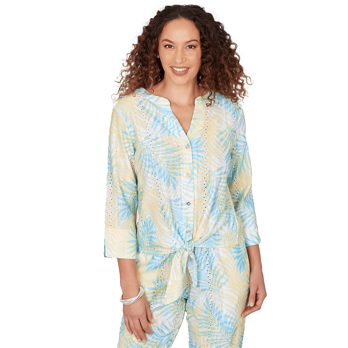 Click here for Petite Hearts of Palm Aqua Fresh 3/4 Sleeve Tropic... prices