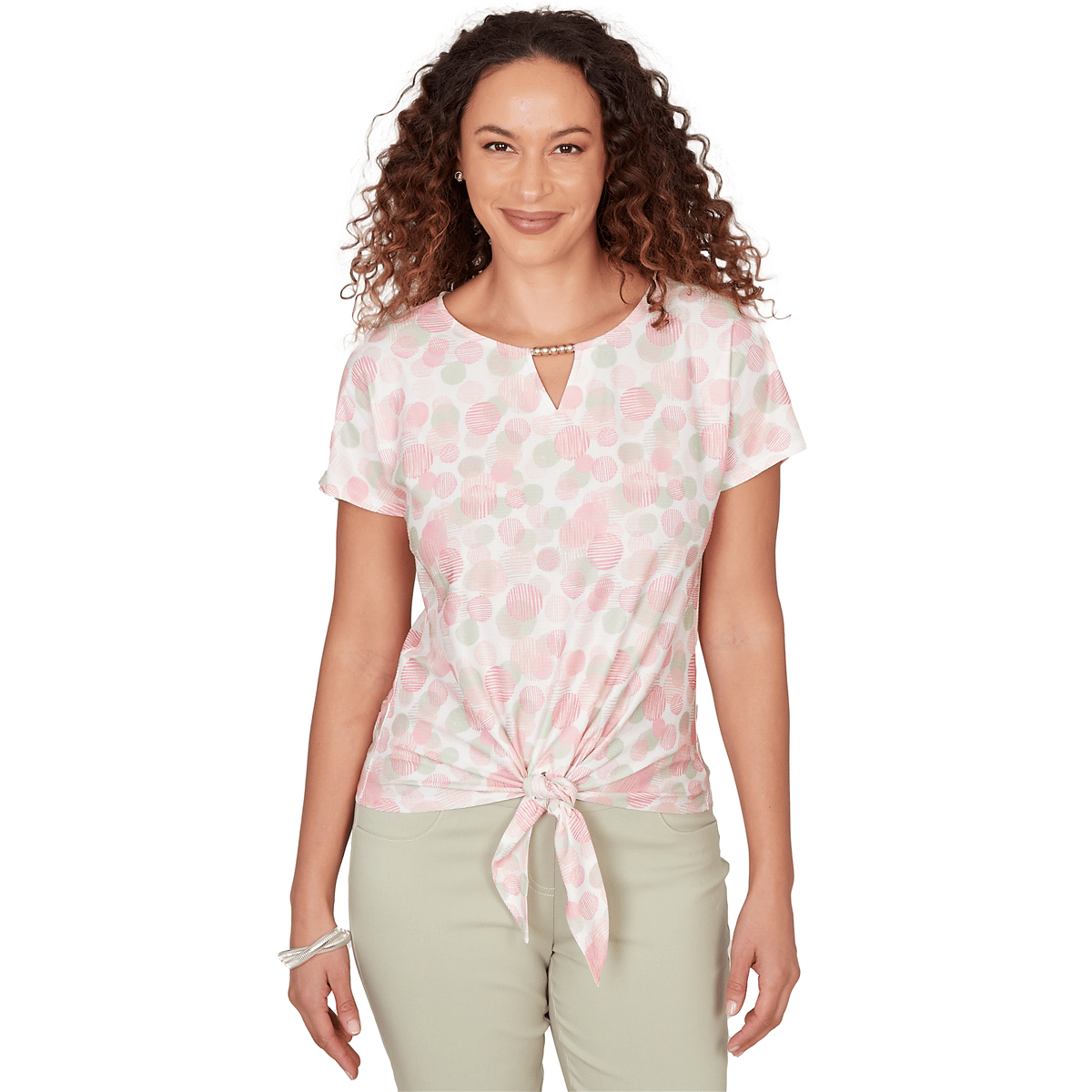 Click here for Womens Hearts of Palm Bloom Service Tie Front Blou... prices