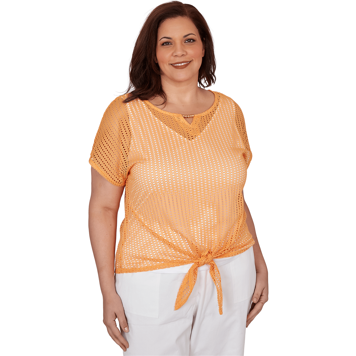 Hearts Of Palm Plus Size Solid Textured Knit Top - Tangerine