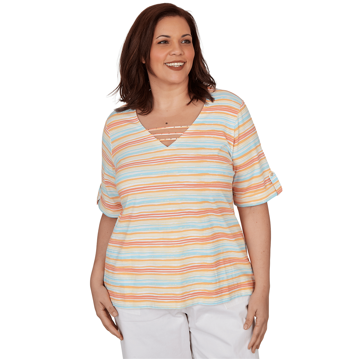 Click here for Plus Size Hearts of Palm Fun in the Sun Stripe Blo... prices