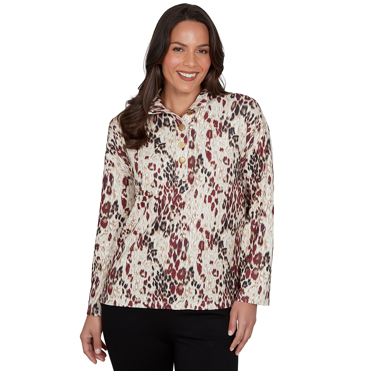 Click here for Womens Emaline Country Code Mock Neck Leopard Blou... prices