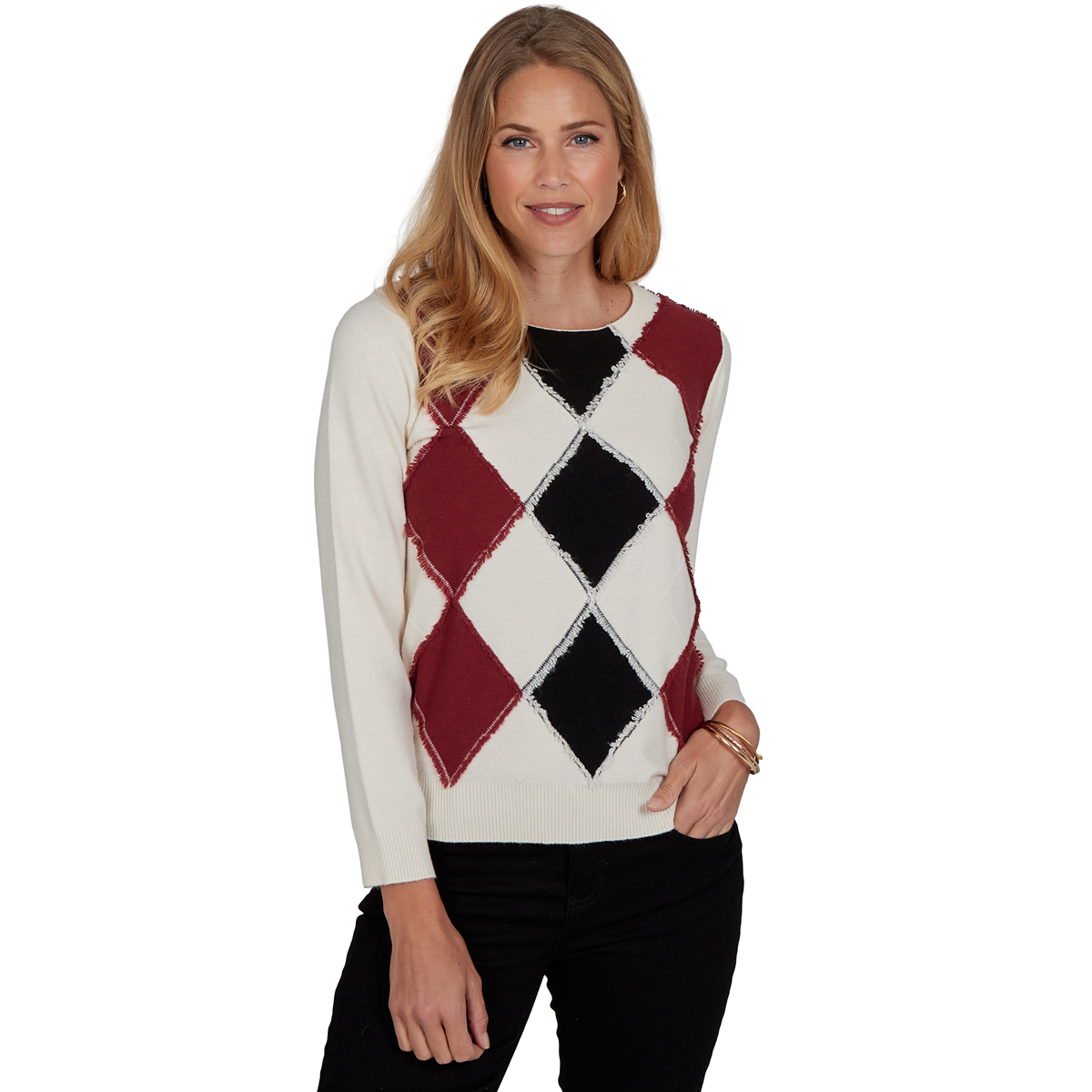 Click here for Petite Emaline Country Code Long Sleeve Argyle Swe... prices