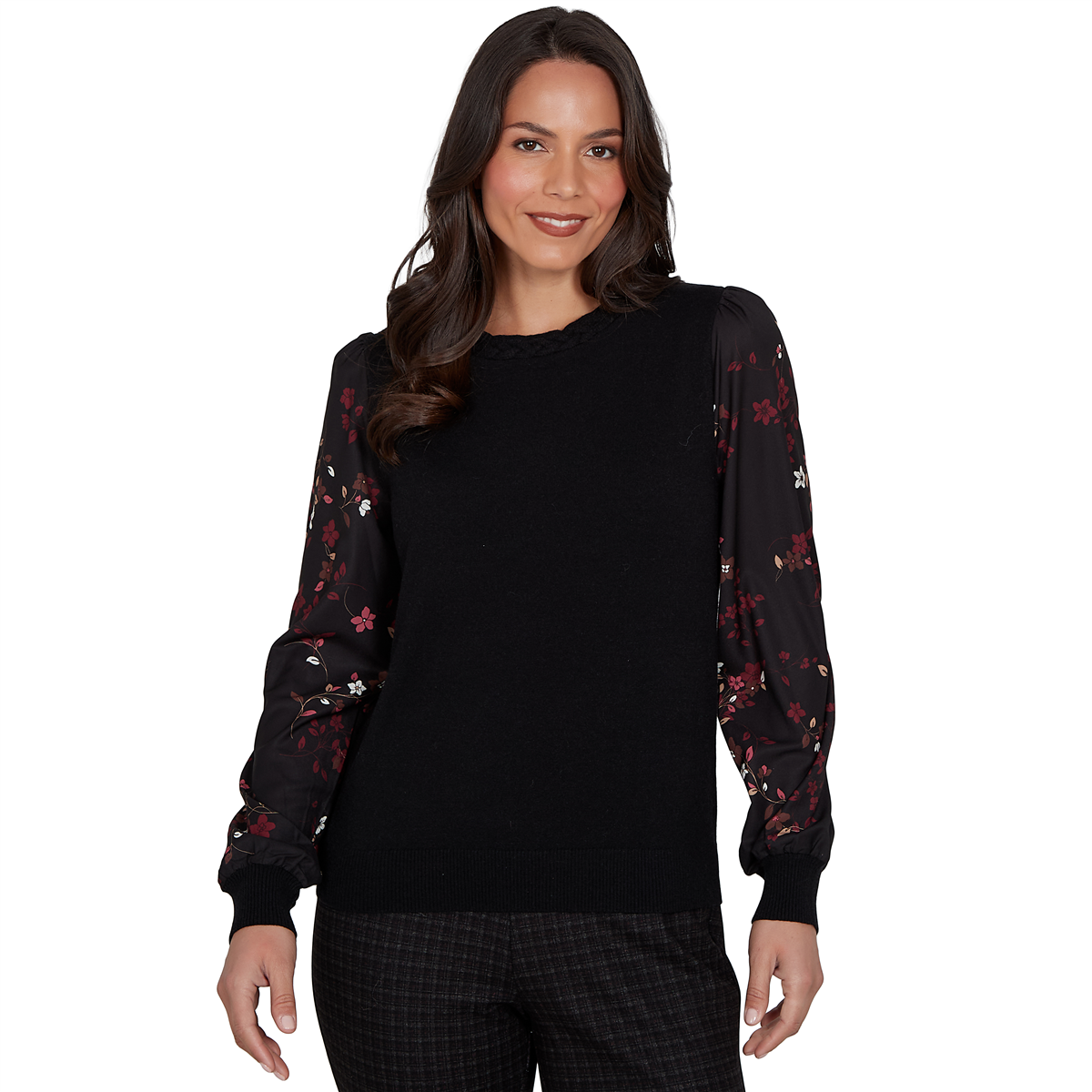 Click here for Petite Emaline Country Code Long Floral Sleeve Swe... prices