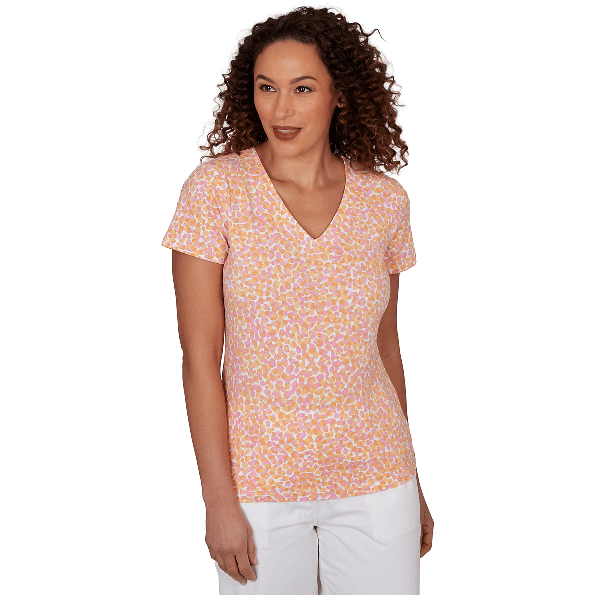 Click here for Petite Hearts of Palm Printed Essentials V Neck Ab... prices