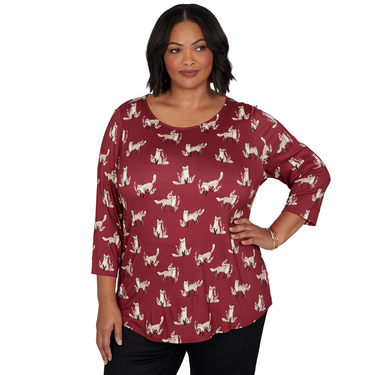 Click here for Plus Size Emaline Key Items 3/4 Sleeve All Over Fo... prices