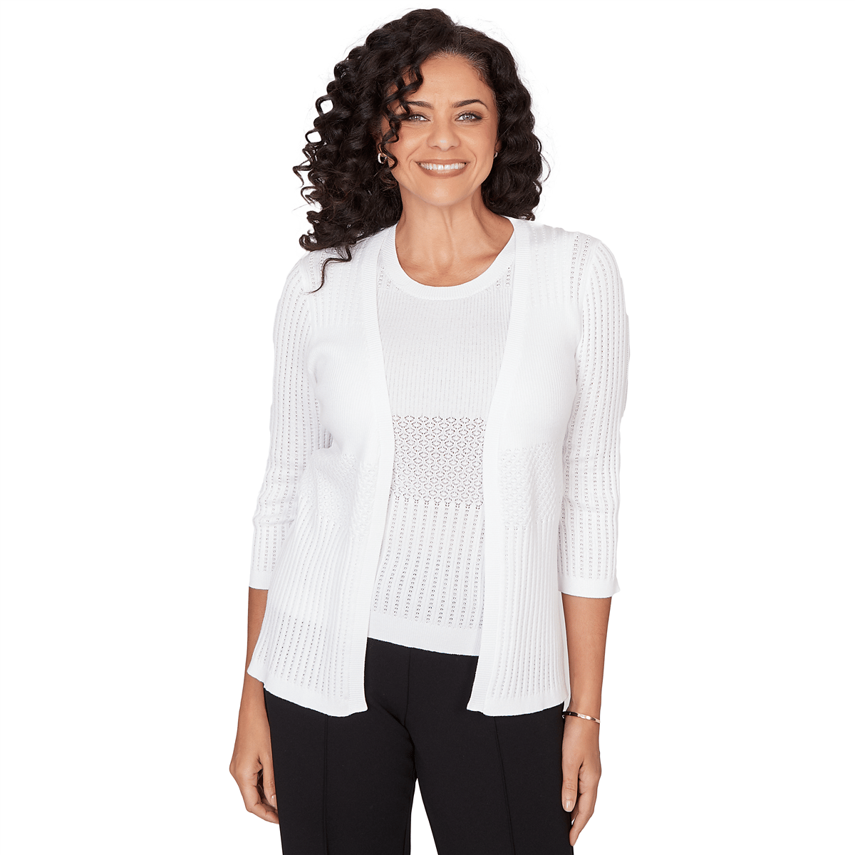 Click here for Petite Emaline Verde Grove I 3/4 Sleeve Pointelle... prices