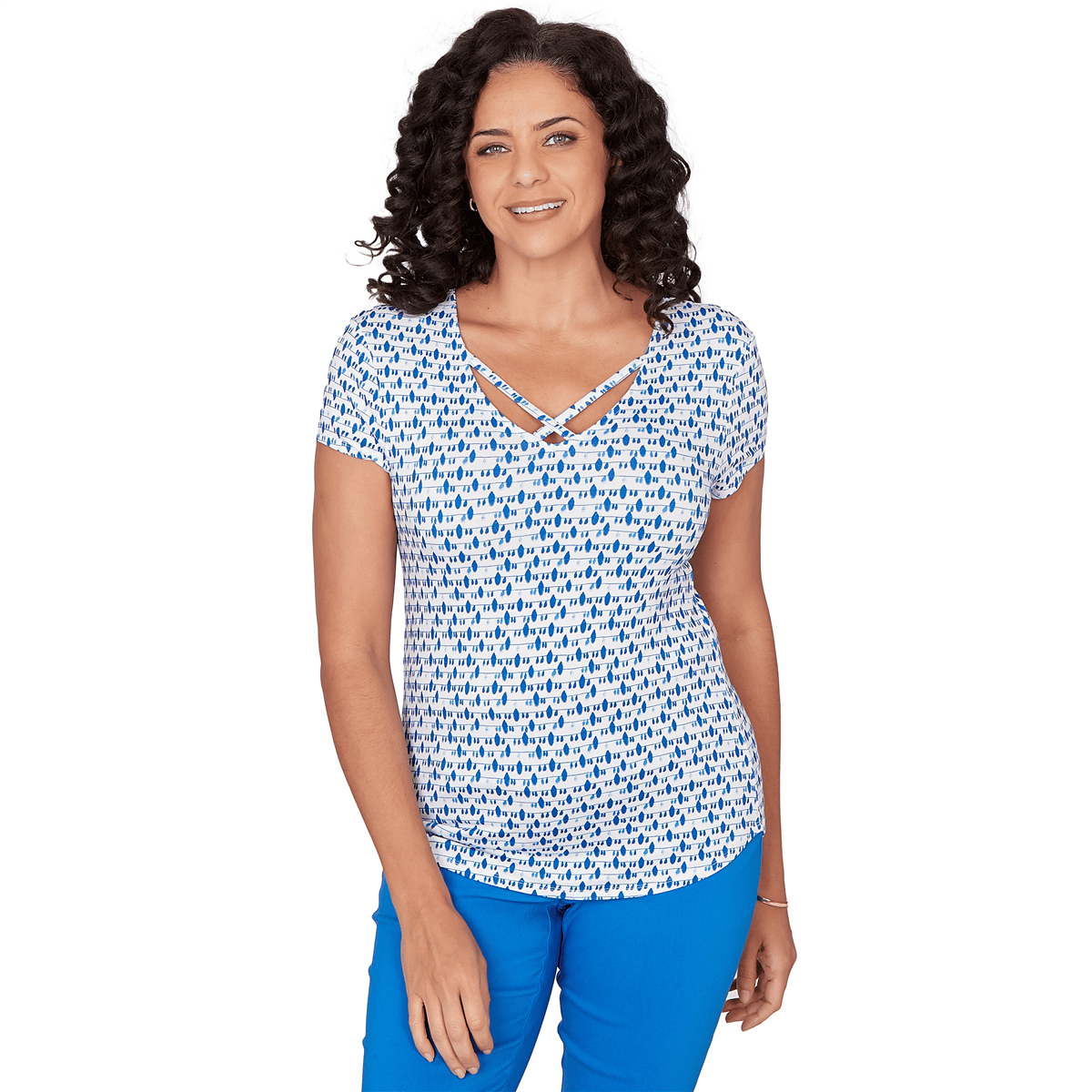Click here for Womens Emaline Key Items Short Sleeve V Neck Strip... prices