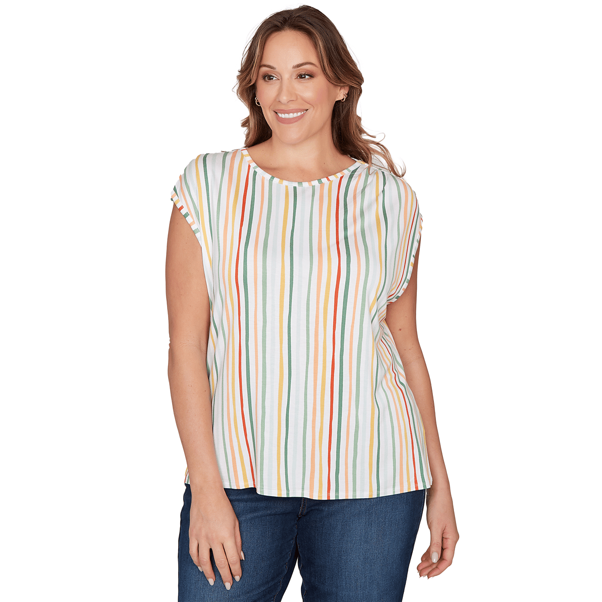 Click here for Plus Size Emaline Key Items Cap Sleeve Stripe Blou... prices