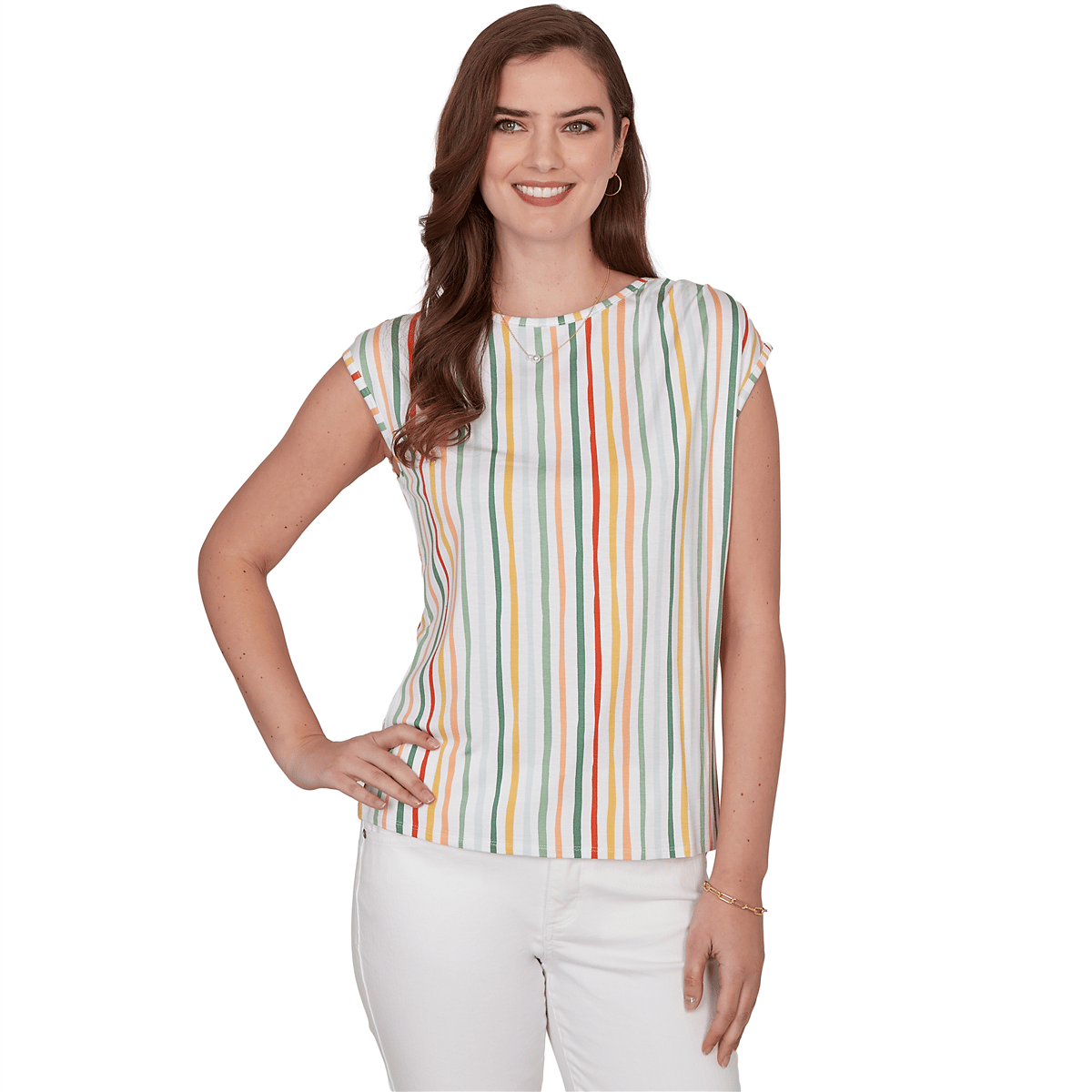 Click here for Petite Emaline Key Items Cap Sleeve Stripe Blouse prices