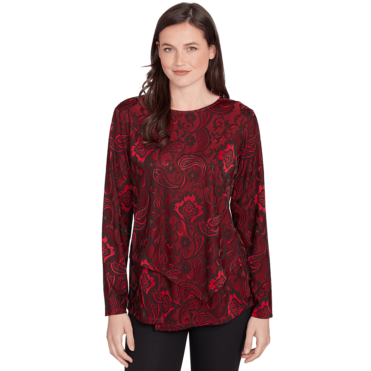 Click here for Womens Ruby Rd. Red Allure Long Sleeve Paisley Blo... prices