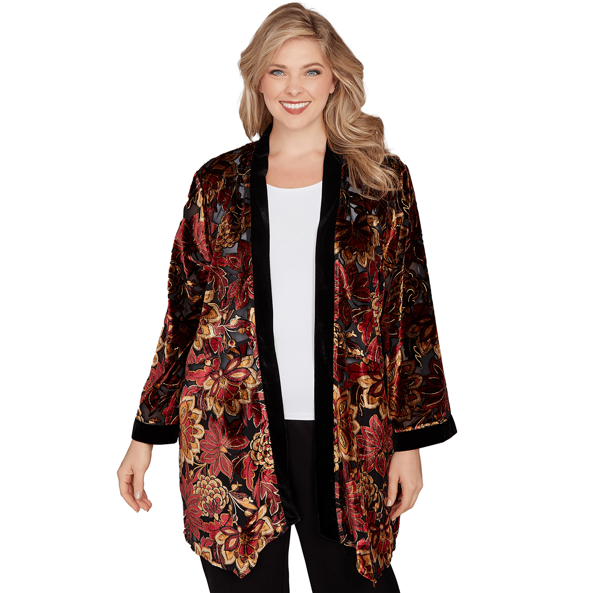 Click here for Plus Size Ruby Rd. Red Allure Floral Velvet Open C... prices