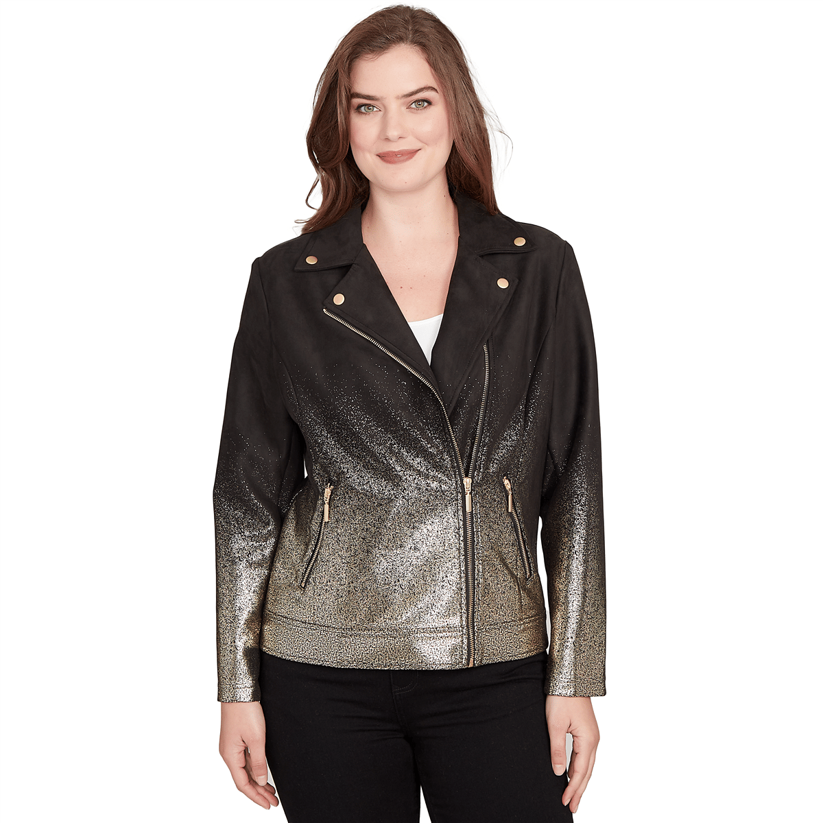 Click here for Petite Ruby Rd. Red Allure Ombre Faux Suede Moto J... prices