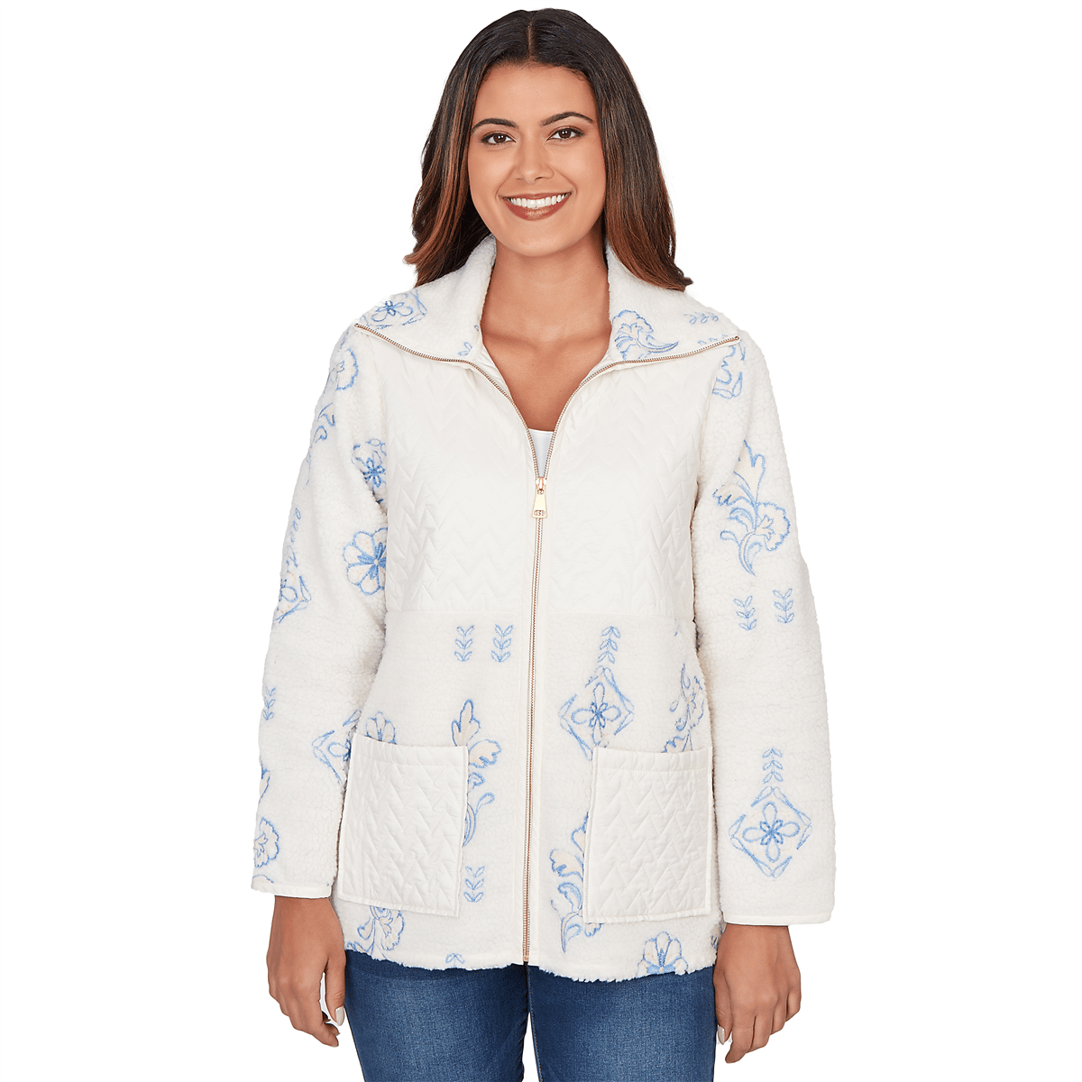 Click here for Womens Ruby Rd. Hello Holiday Embroidery Quilt Jac... prices