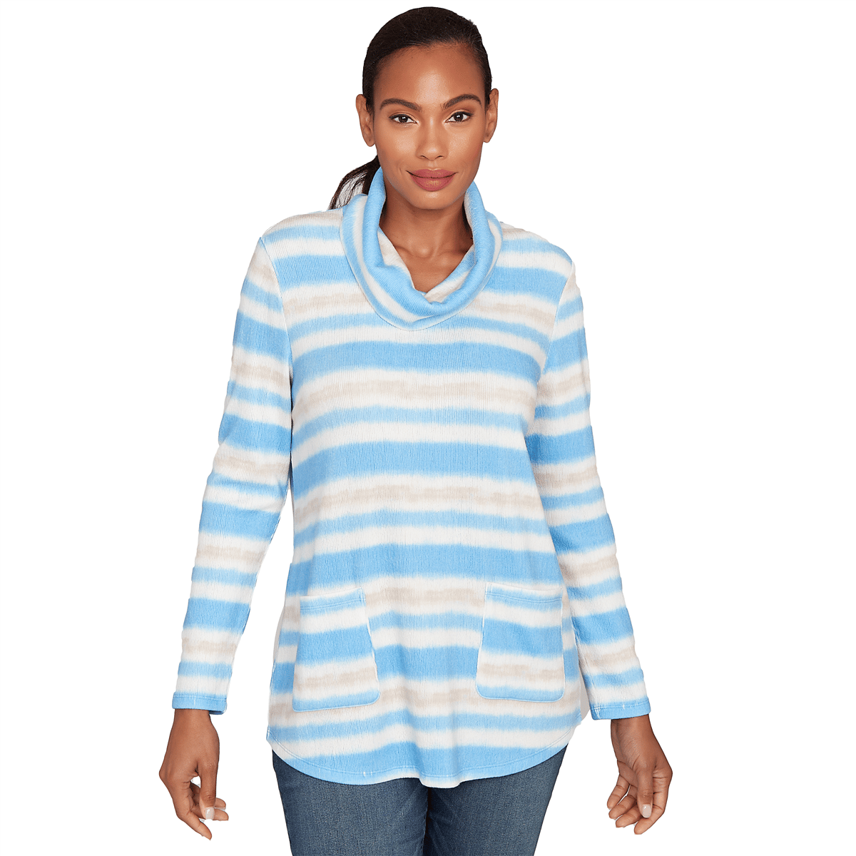 Click here for Petite Ruby Rd. Hello Holiday Cowl Neck Stripe Swe... prices