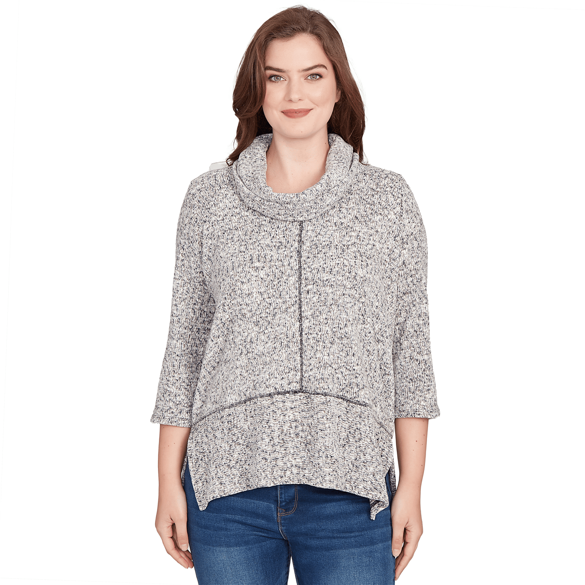 Ruby Rd. Petite Cowl Neck Space Dye Chenille Knit Top - Cherry Multi