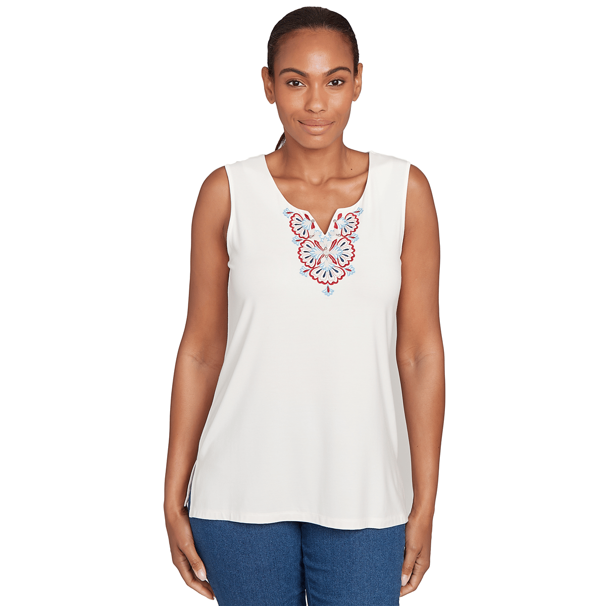 Click here for Womens Ruby Rd. Indigo Go Floral Embroidery Sleeve... prices