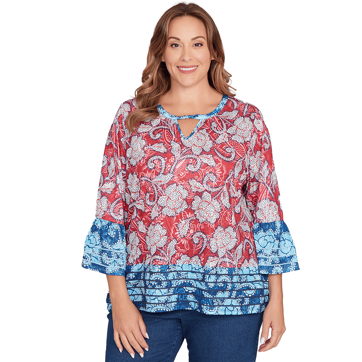 Click here for Plus Size Ruby Rd. Indigo Go Floral Paisley Flounc... prices