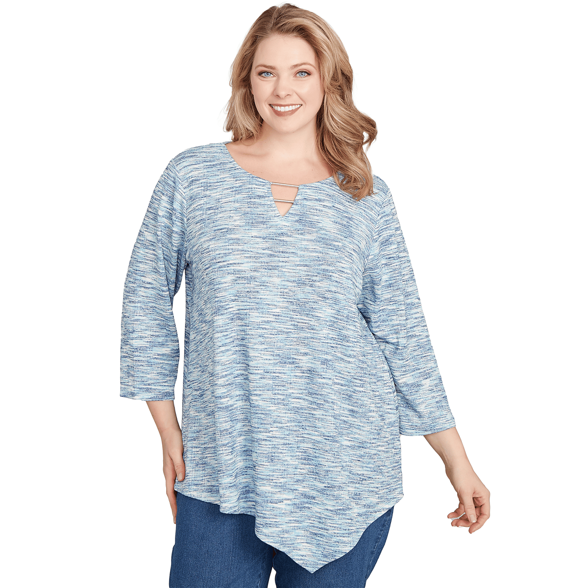 Click here for Plus Size Ruby Rd. Indigo Go Space Dye Asymmetric... prices