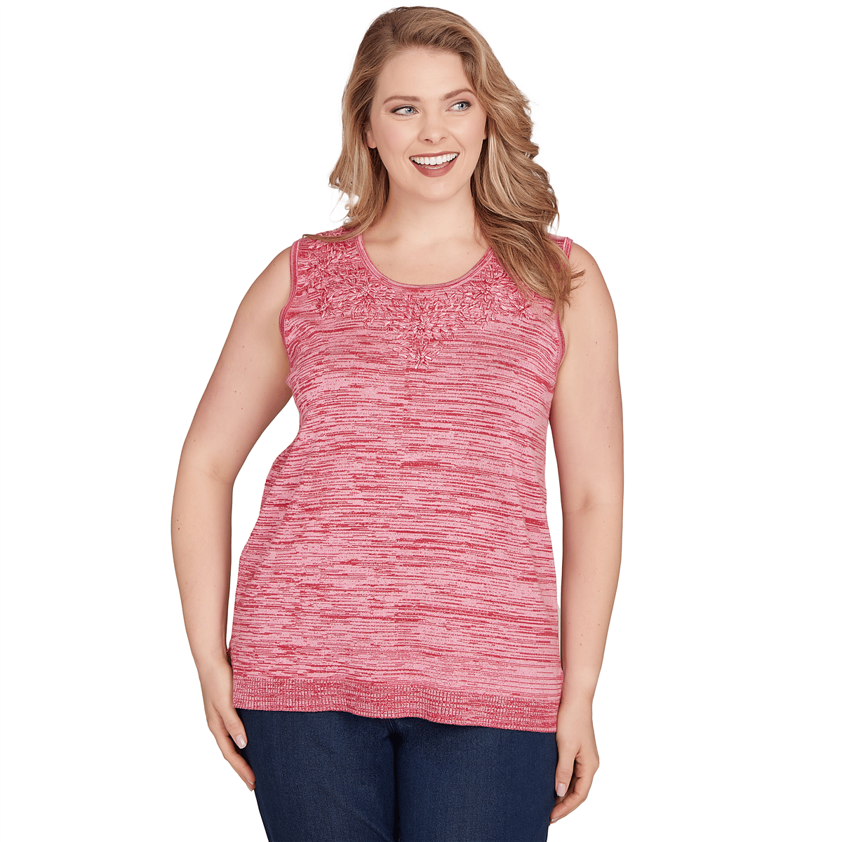 Click here for Plus Size Ruby Rd. Indigo Go Marled Embroidery Swe... prices