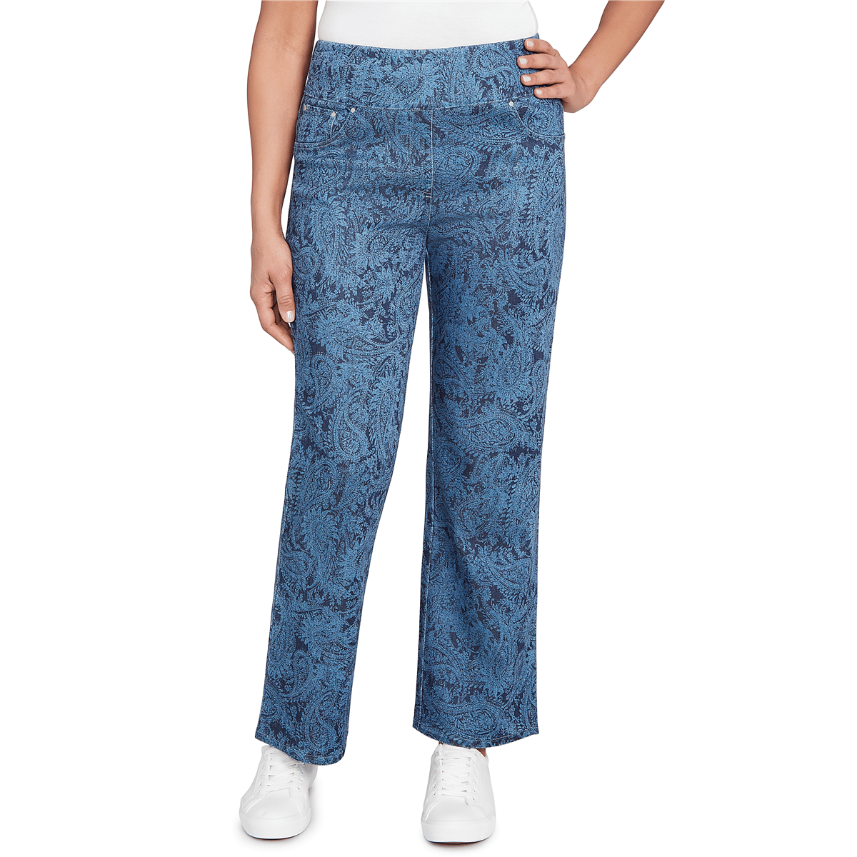 Click here for Petite Ruby Rd. Indigo Go Paisley Stretch Denim Pu... prices