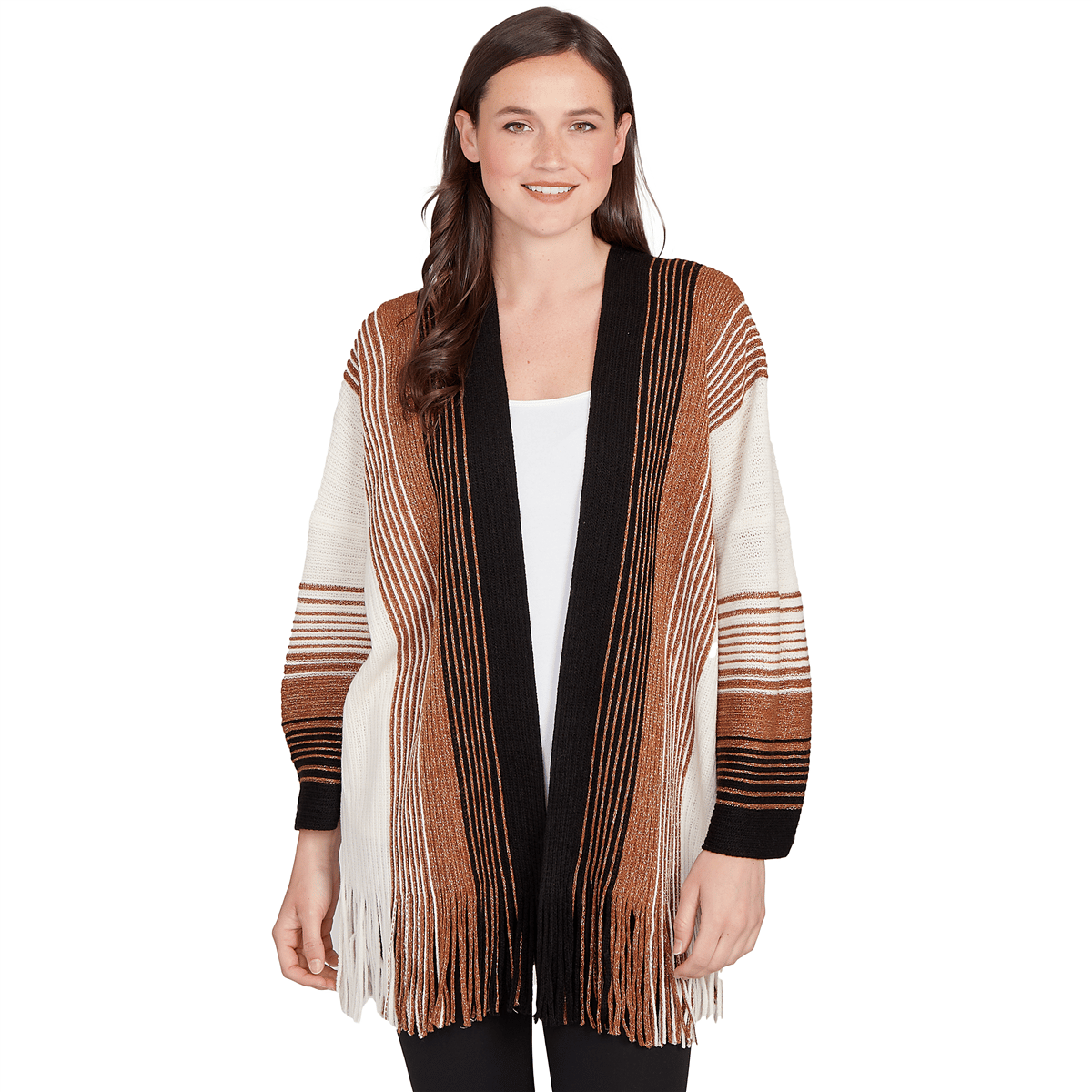 Click here for Womens Ruby Rd. New Neutrals Open Front Fringe Str... prices