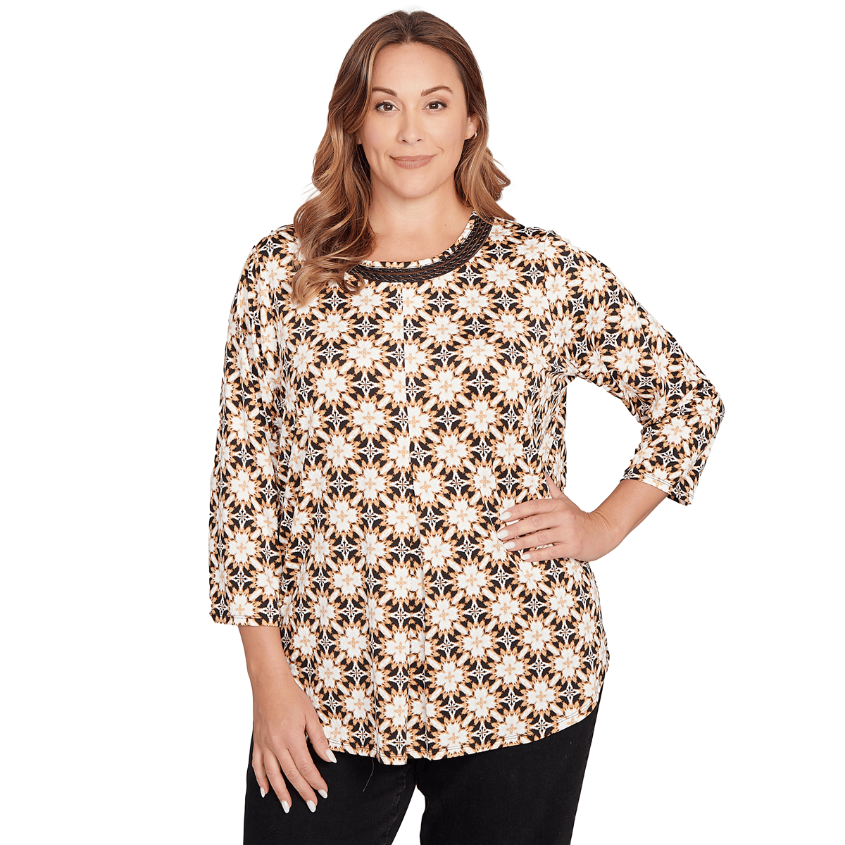Click here for Plus Size Ruby Rd. New Neutrals 3/4 Sleeve Geometr... prices