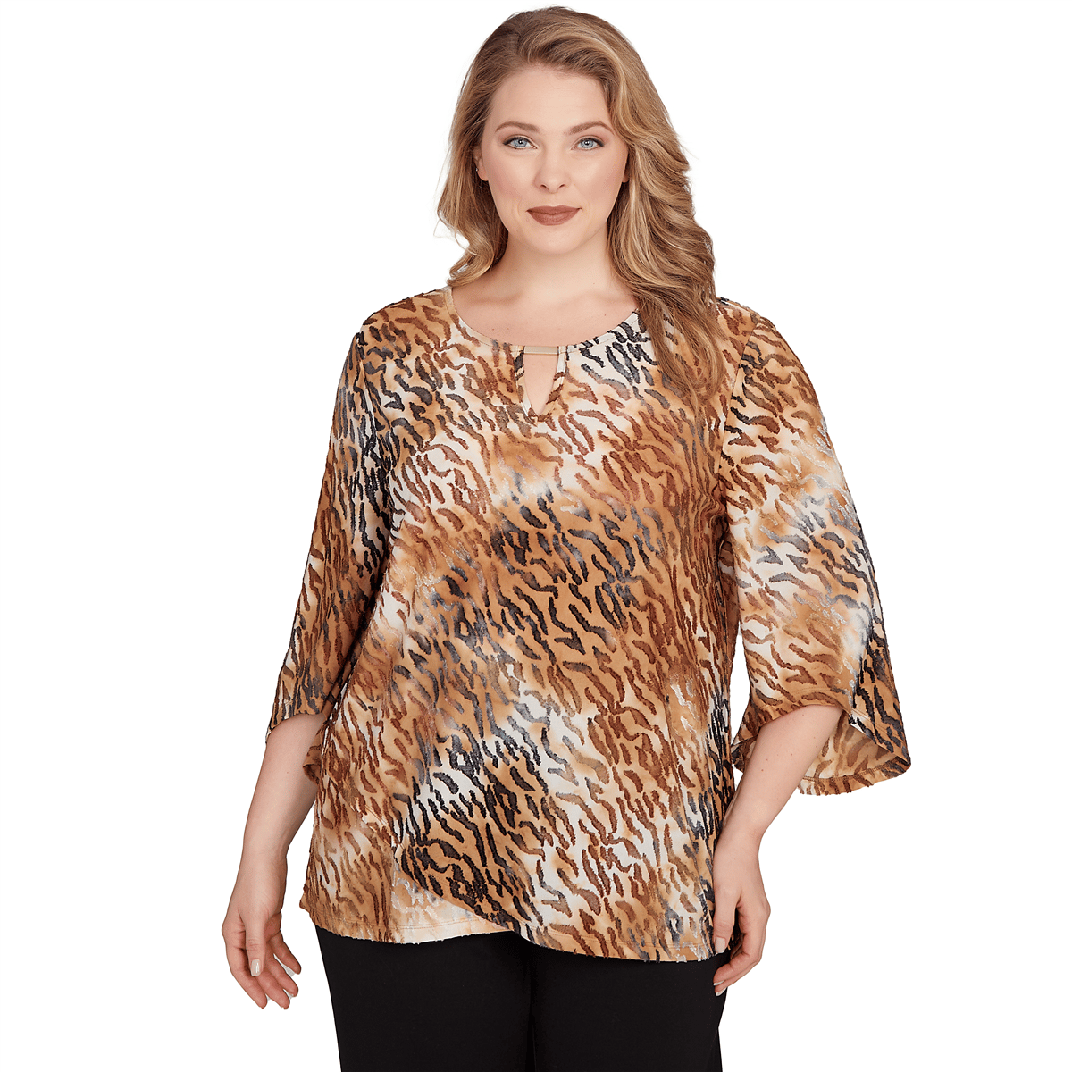 Click here for Plus Size Ruby Rd. New Neutrals Bell Sleeve Tie Dy... prices