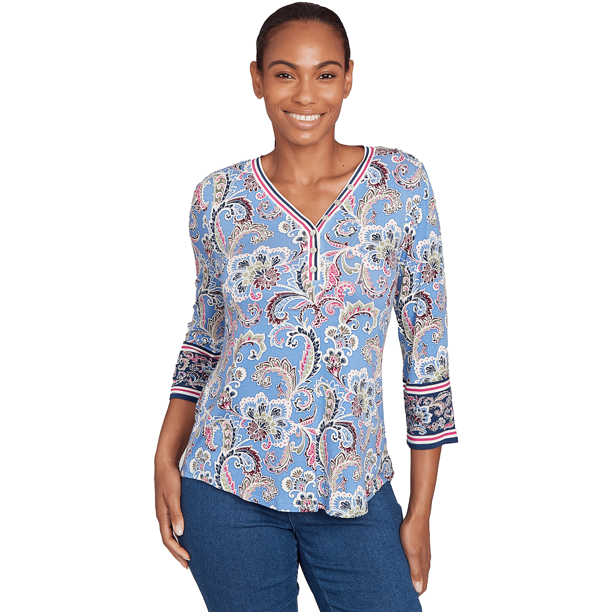 Click here for Womens Ruby Rd. Nouveau Chic Floral Paisley V-Neck... prices