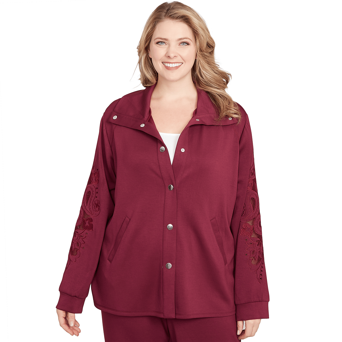 Plus Size Ruby Rd. Nouveau Chic Floral Cutout Snap Button Jacket