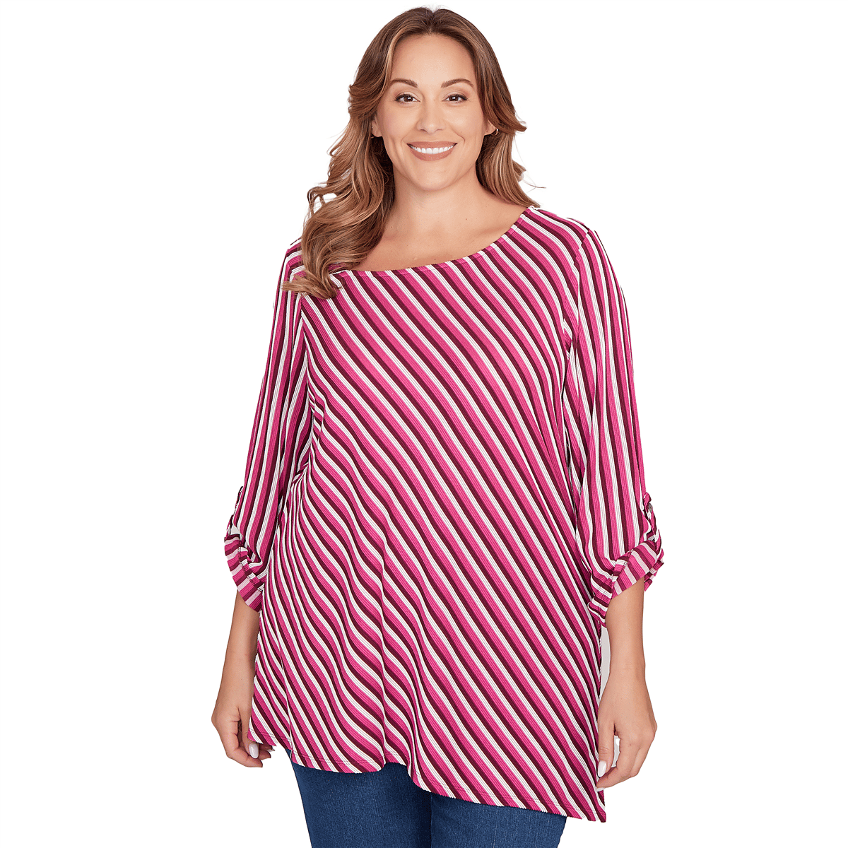 Click here for Plus Size Ruby Rd. Nouveau Chic Stripe Roll Tab Sl... prices