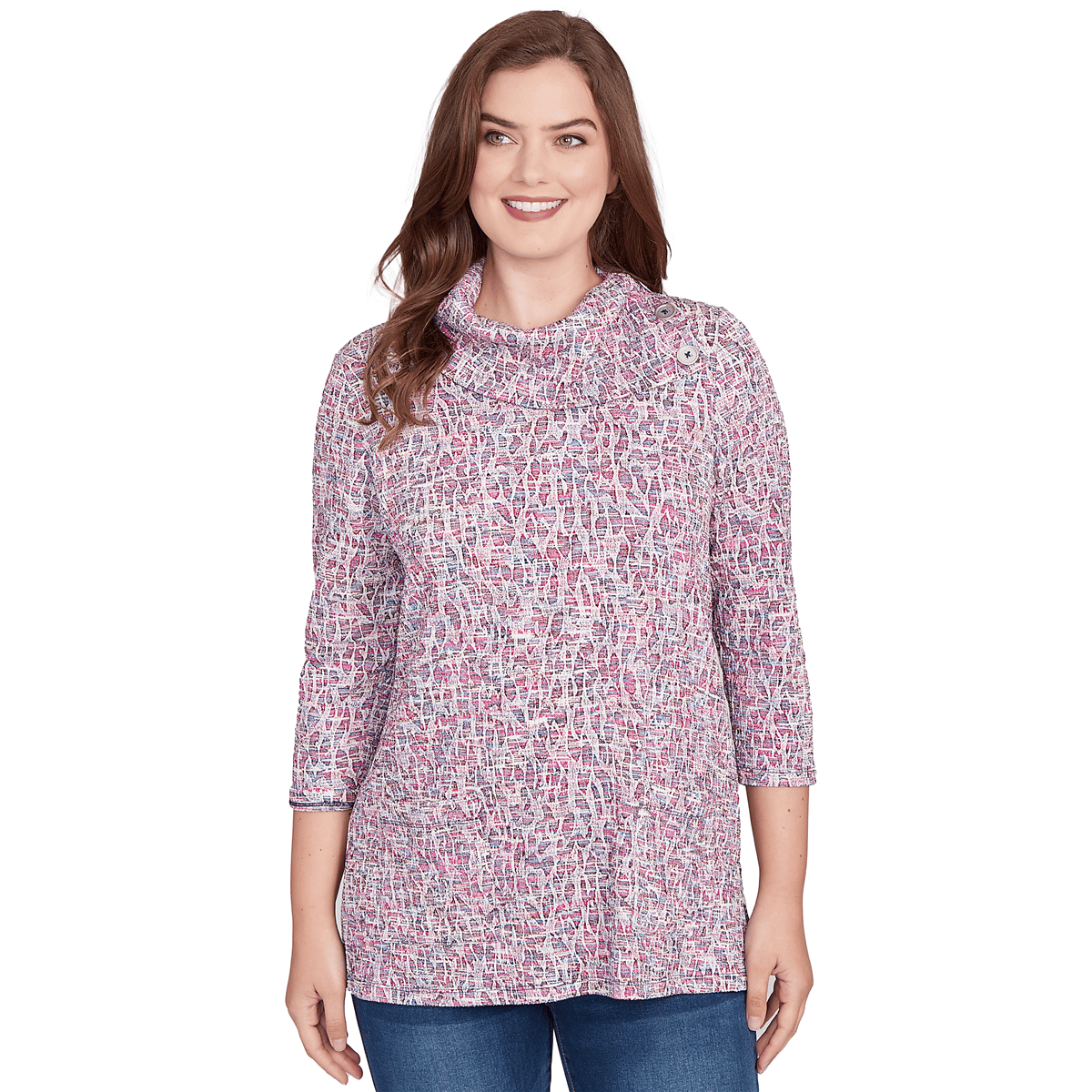 Ruby Rd. Petite Patch Pocket Spacedye Top - Deep Blue Multi