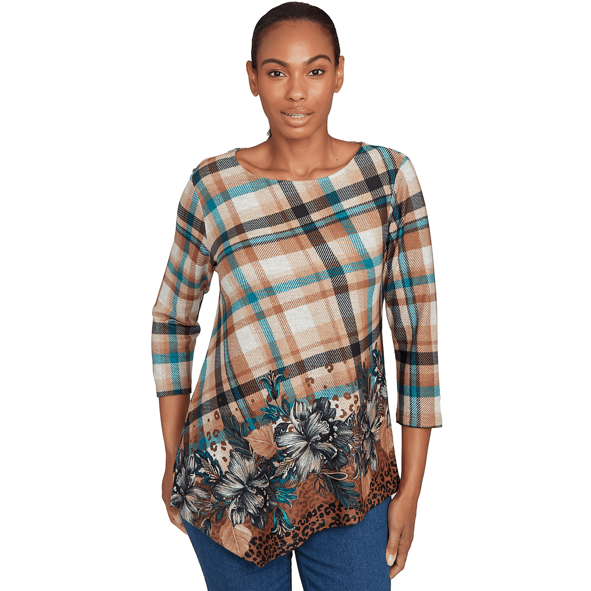 Click here for Petite Ruby Rd. Cozy Time Floral Plaid Asymmetrica... prices