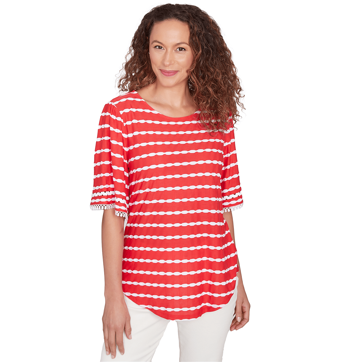 Click here for Petite Ruby Rd. Americana Chic Picot Trim Stripe T... prices