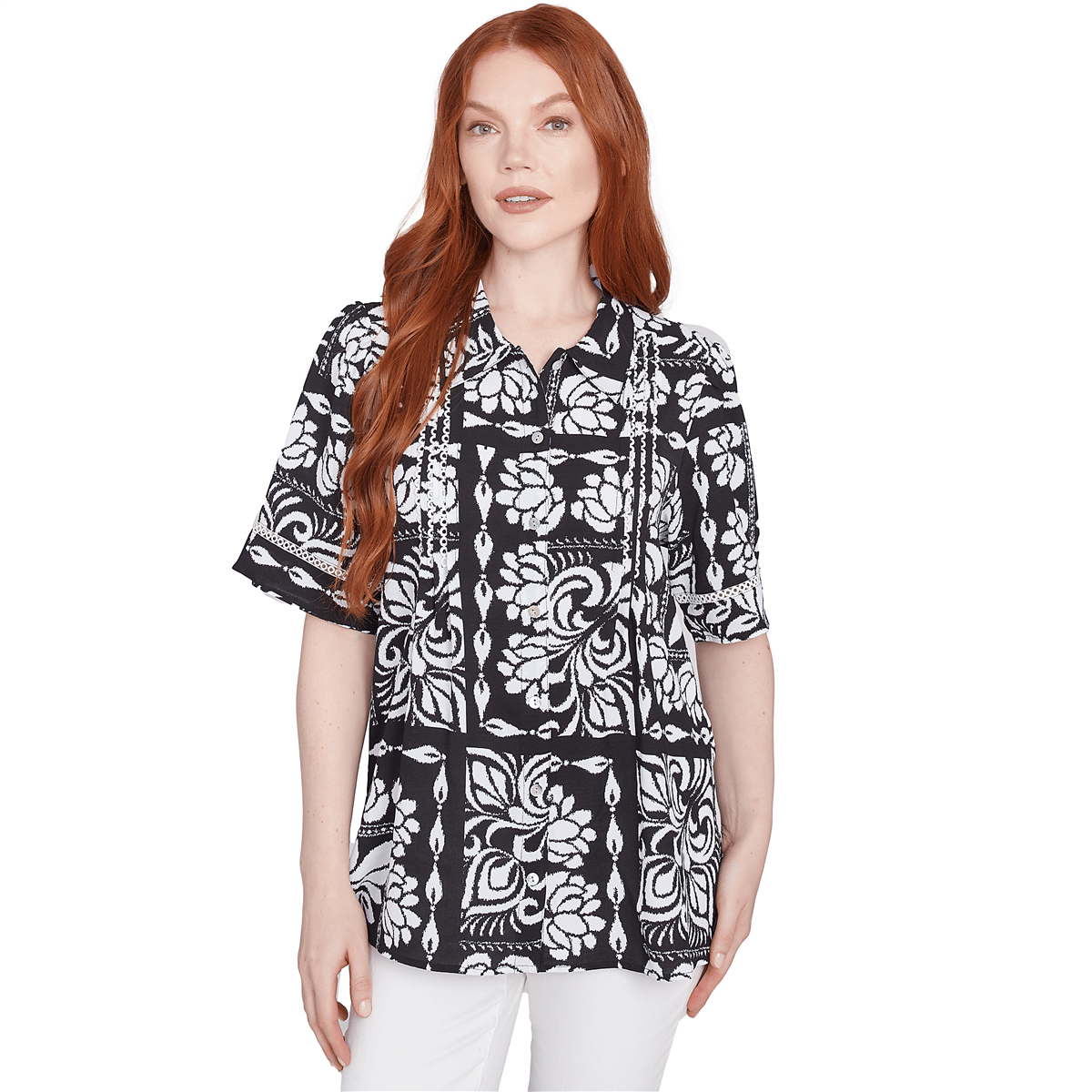 Click here for Womens Ruby Rd. Bali Bliss Lotus Patchwork Button... prices