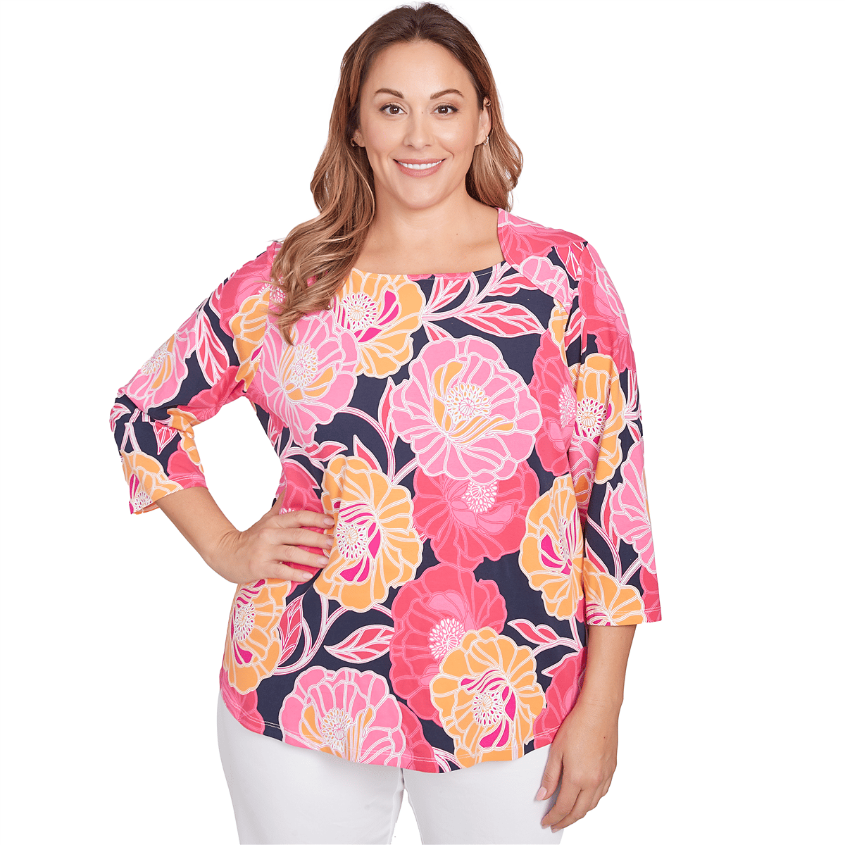 Click here for Plus Size Ruby Rd. Prints Charming Bold Poppies Sq... prices
