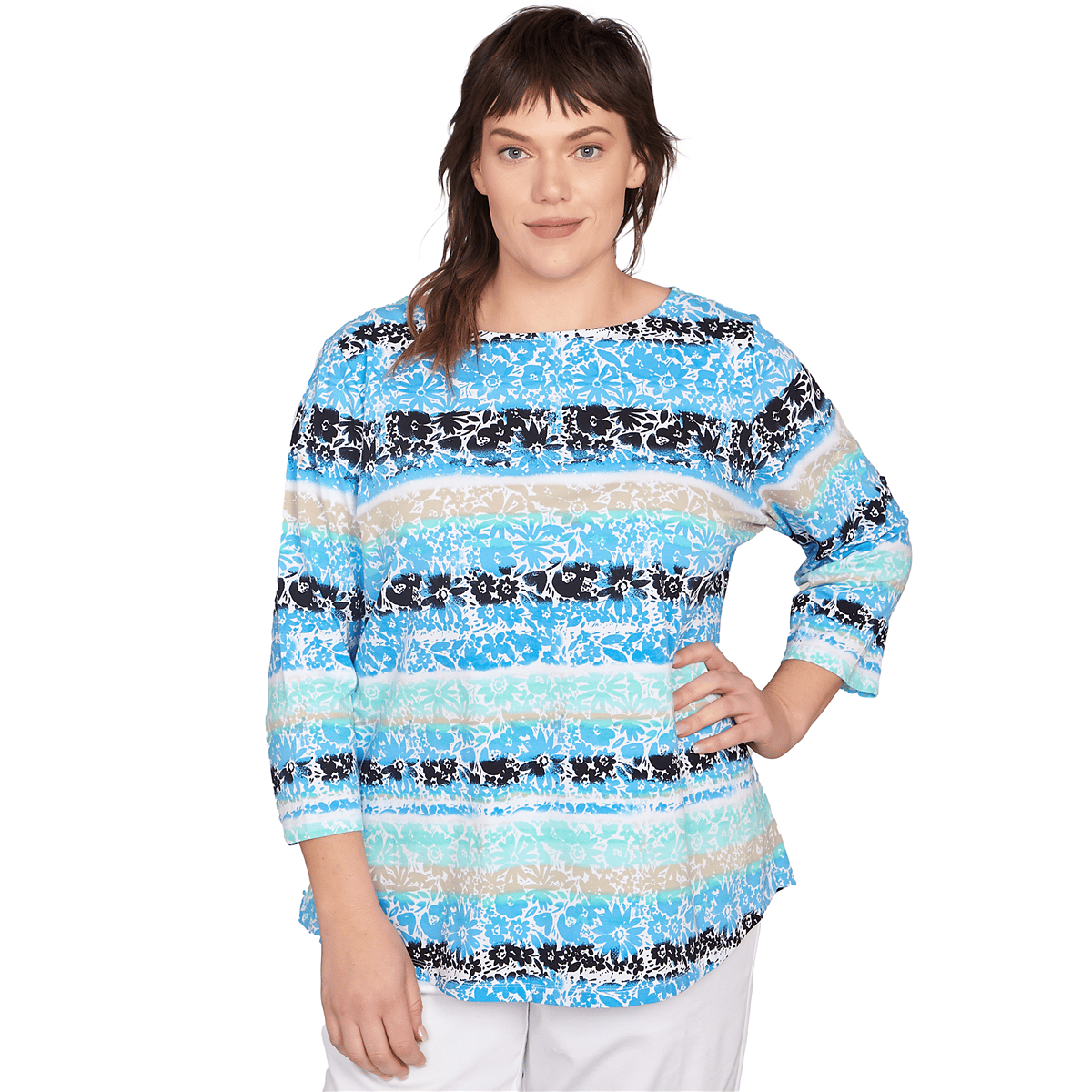 Click here for Plus Size Ruby Rd. Prints Charming Watercolor Flor... prices