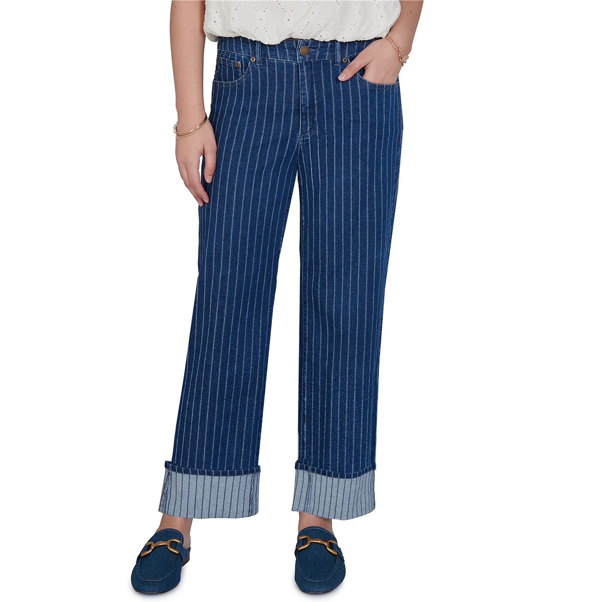 Click here for Womens Ruby Rd. Game of Luxe Pinstripe Wide Cuff J... prices