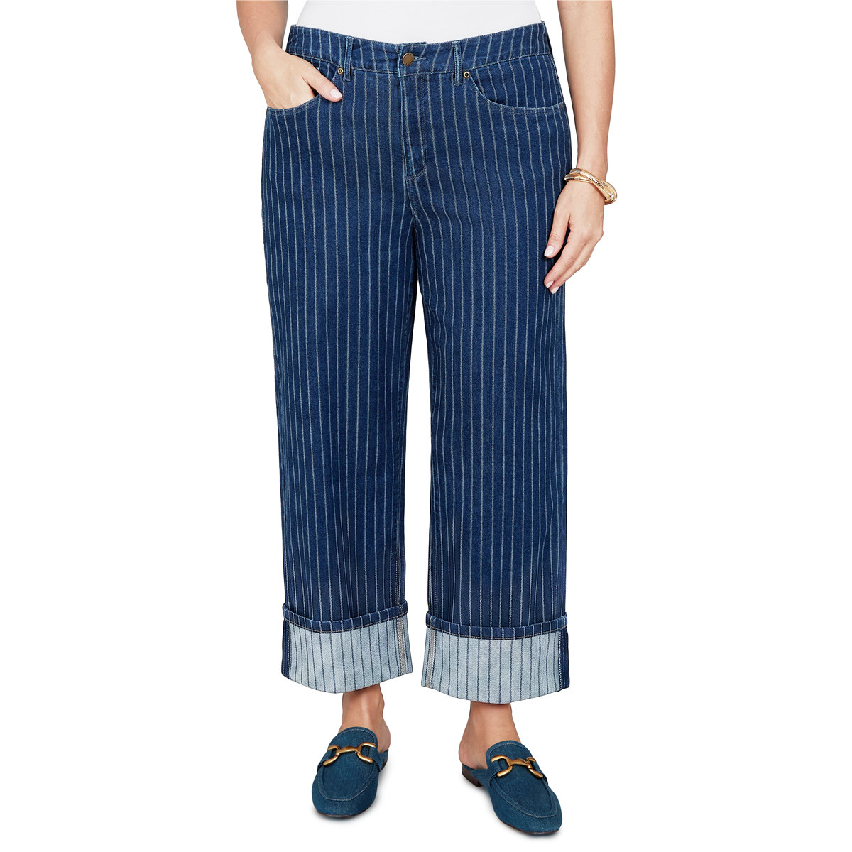 Click here for Plus Size Ruby Rd. Game of Luxe Pinstripe Wide Cuf... prices