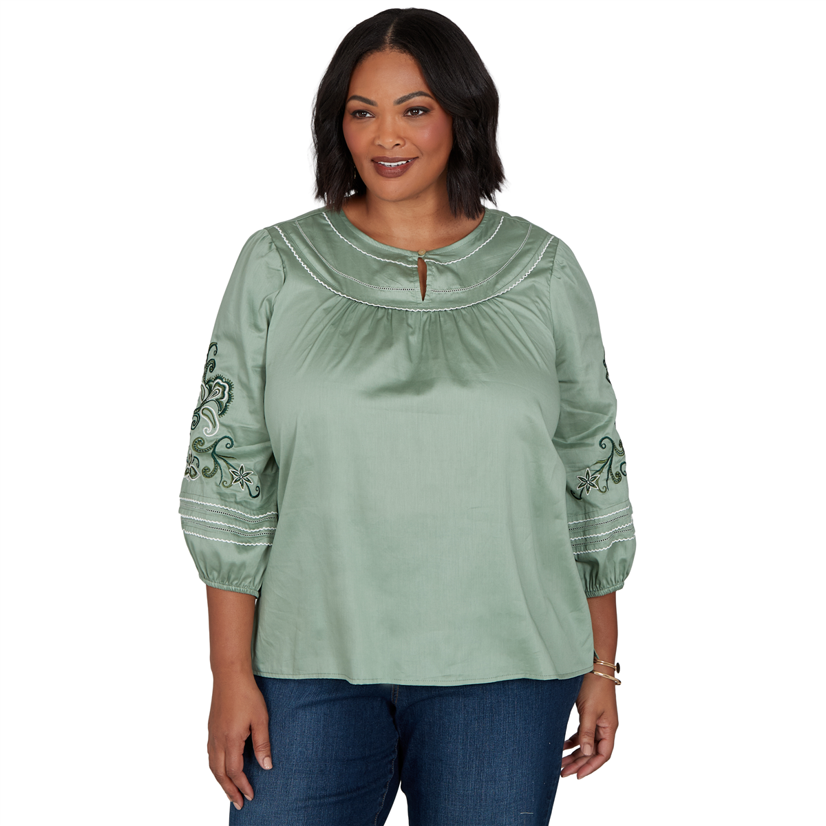 Click here for Plus Size Ruby Rd. Game of Luxe Embroidered Sleeve... prices