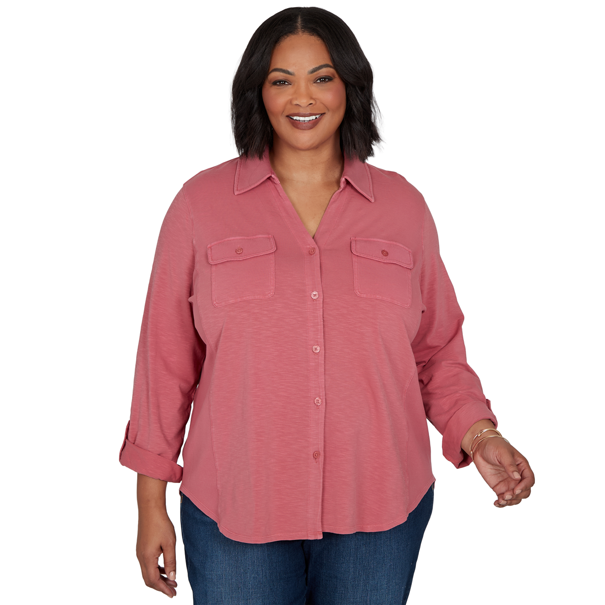 Click here for Plus Size Ruby Rd. Game of Luxe Tab Sleeve Casual... prices